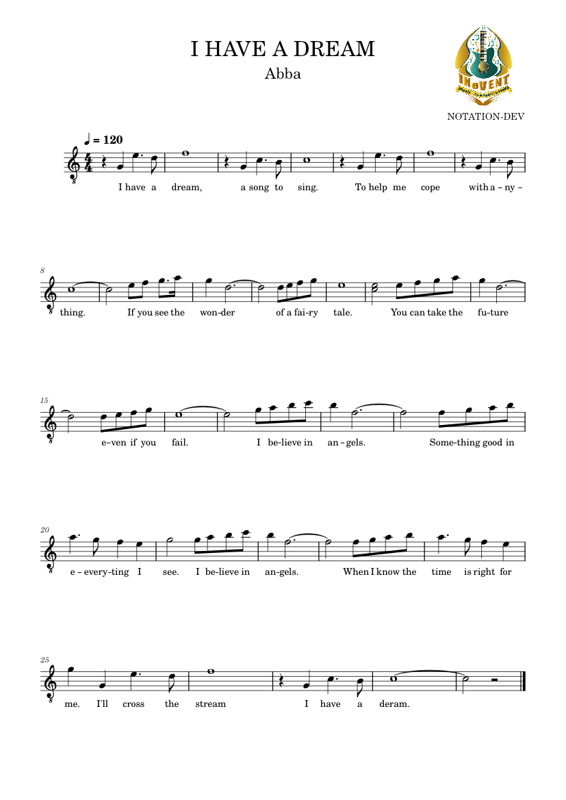 I have a dream – ABBA Sheet Music for Guitar (Solo) | MuseScore.com