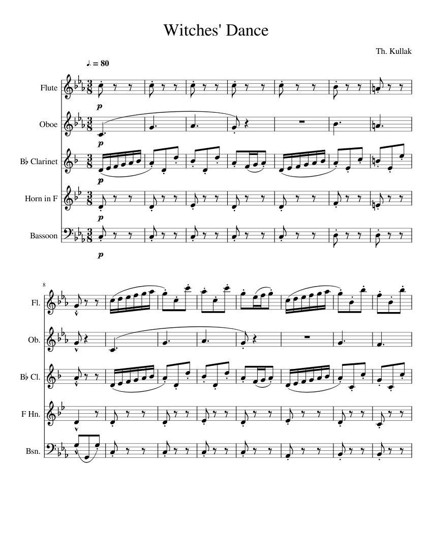 Witches' Dance Sheet music for Flute, Oboe, Clarinet in b-flat, Bassoon ...