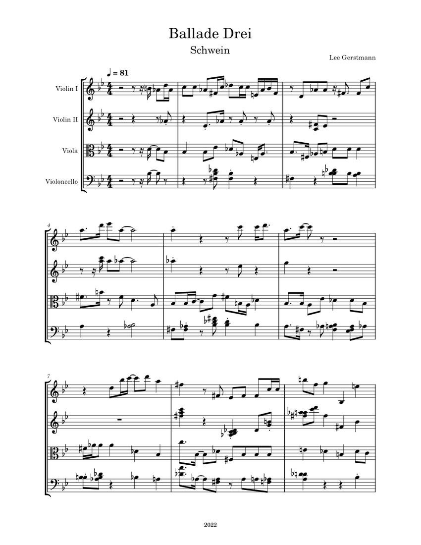 Ballade Drei Sheet music for Violin, Viola, Cello (String Quartet ...