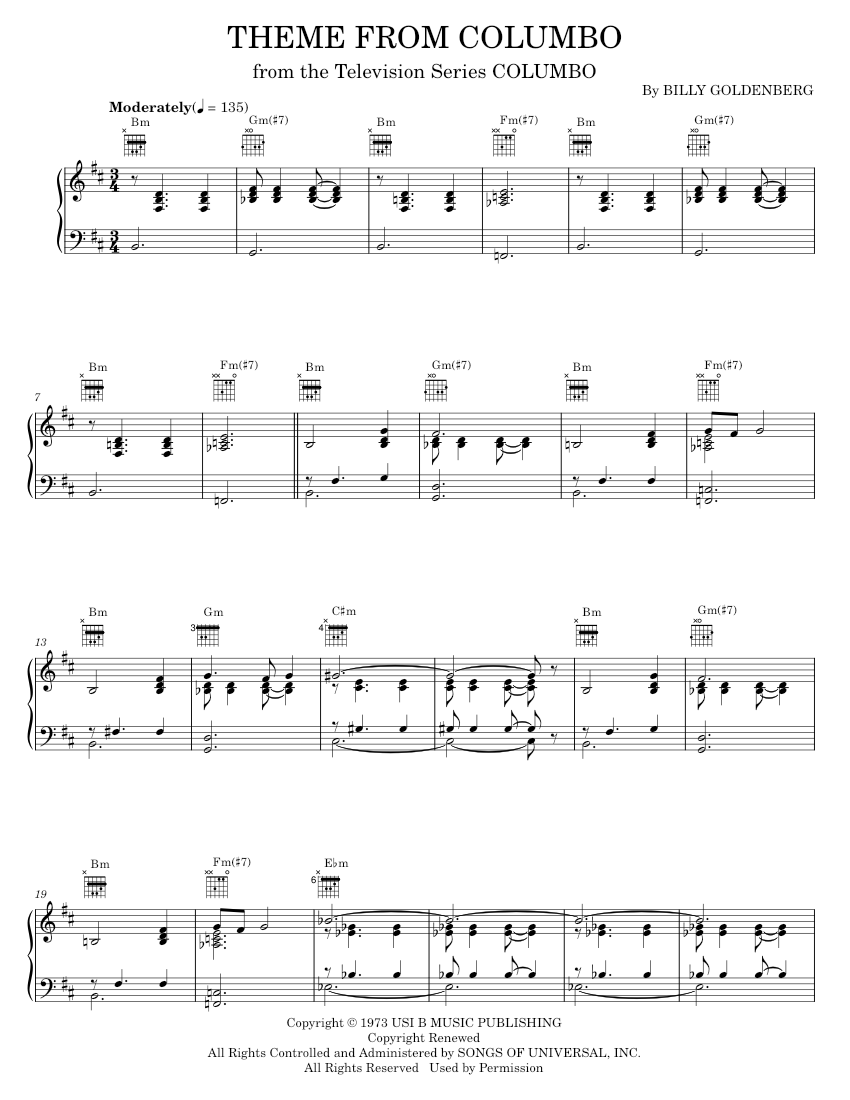 Play Official version of Theme From Columbo sheet music by Billy ...
