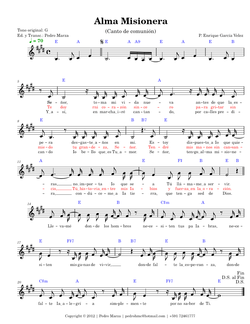 Alma Misionera – P. Enrique García Velez - piano tutorial