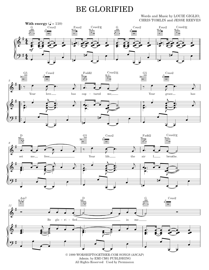 Play Official version of Be Glorified sheet music by Chris Tomlin, Tim ...