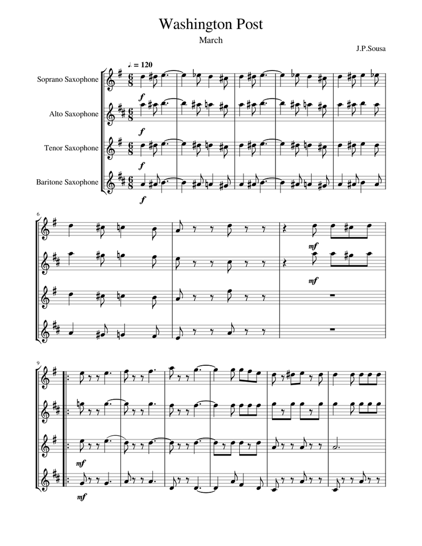 Washington_Post Sheet music for Saxophone alto, Saxophone tenor ...