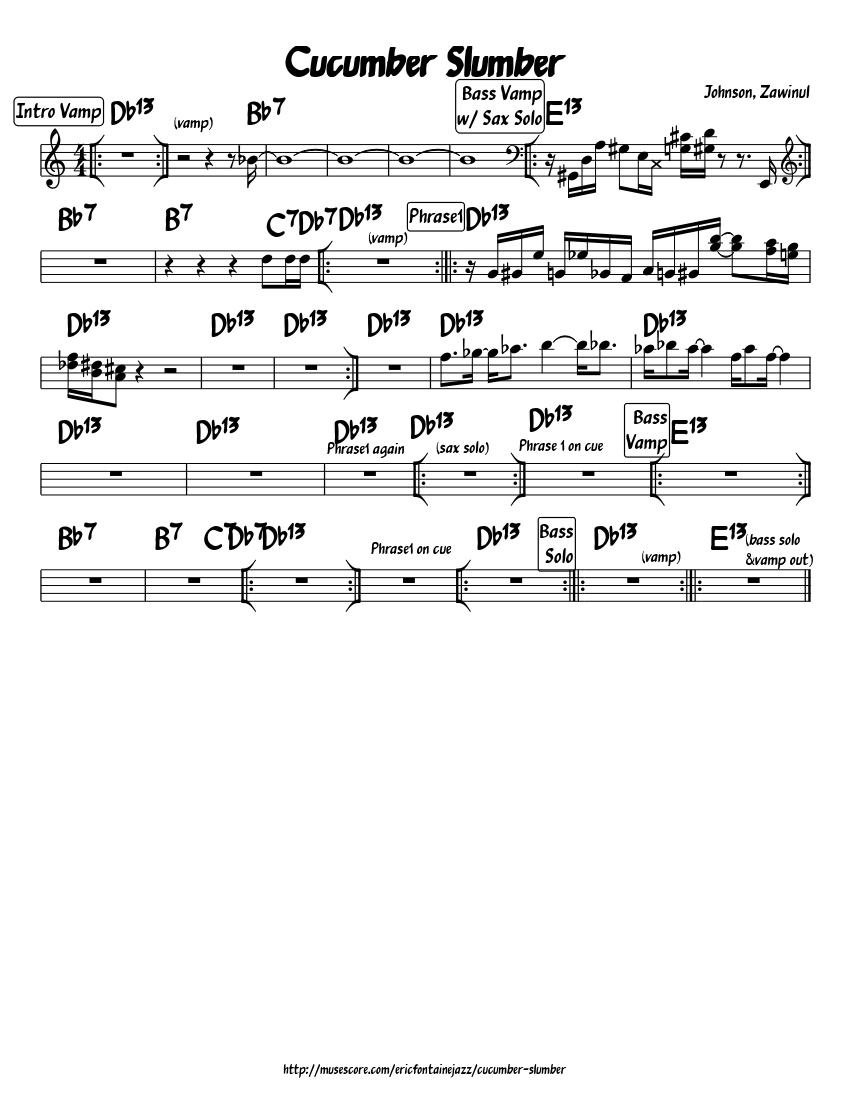 Cucumber Slumber (leadsheet) (Johnson, Zawlinul) Sheet Music with ...
