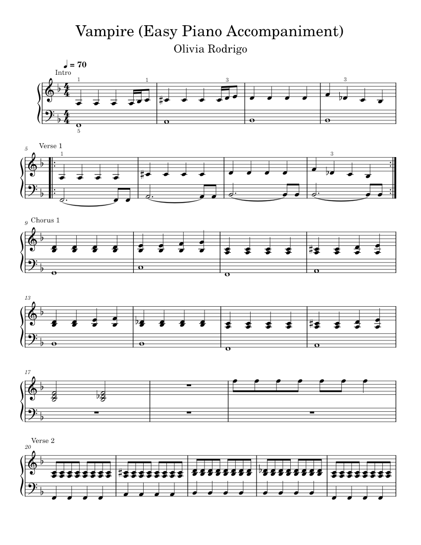 Vampire – Olivia Rodrigo (Easy Piano Accompaniment) Sheet music for ...