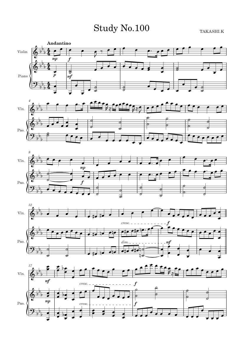 Study No.100 For Violin and Piano (Original Composition) Sheet music ...
