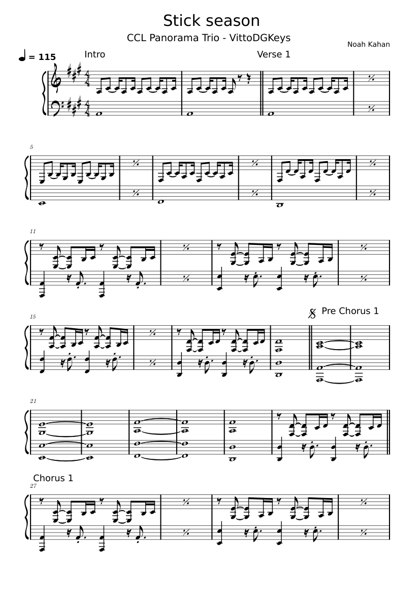 Stick Season – Noah Kahan Sheet Music for Piano (Solo) Easy | MuseScore.com