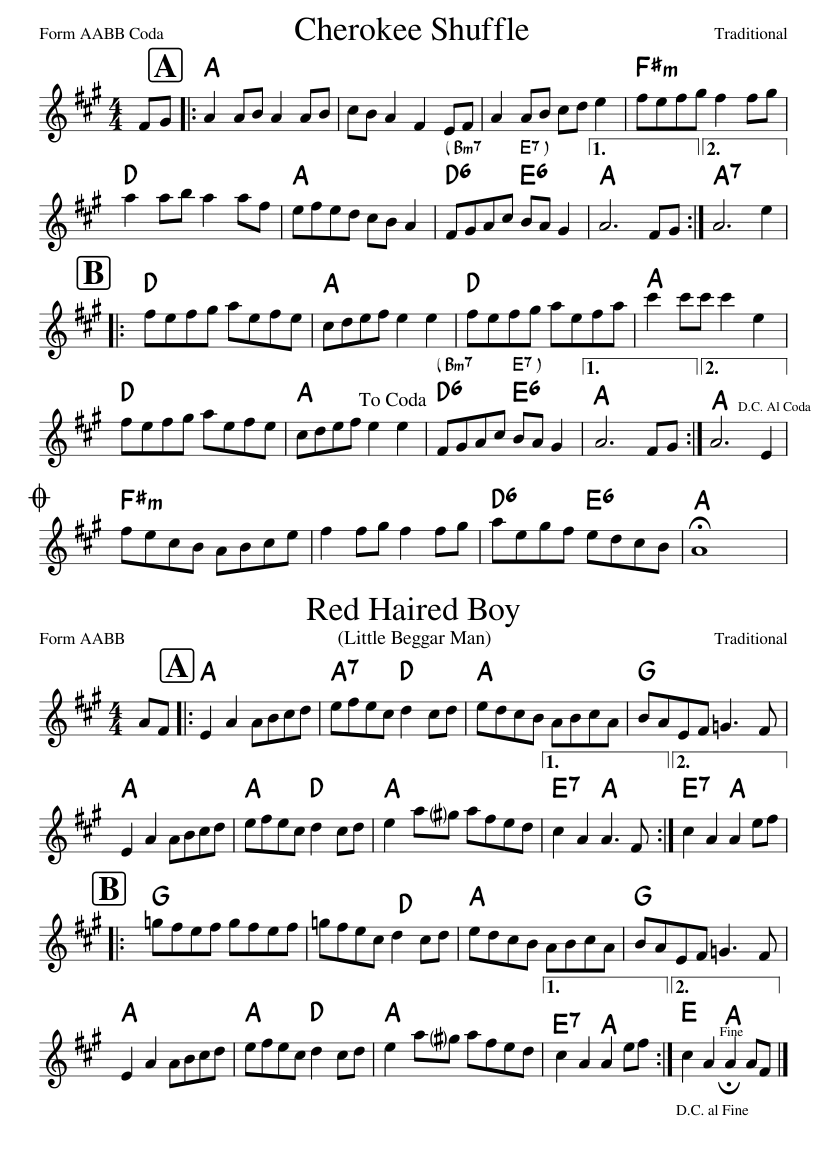 Cherokee Shuffle and Red Haired Boy Sheet music for Piano (Solo) Easy ...