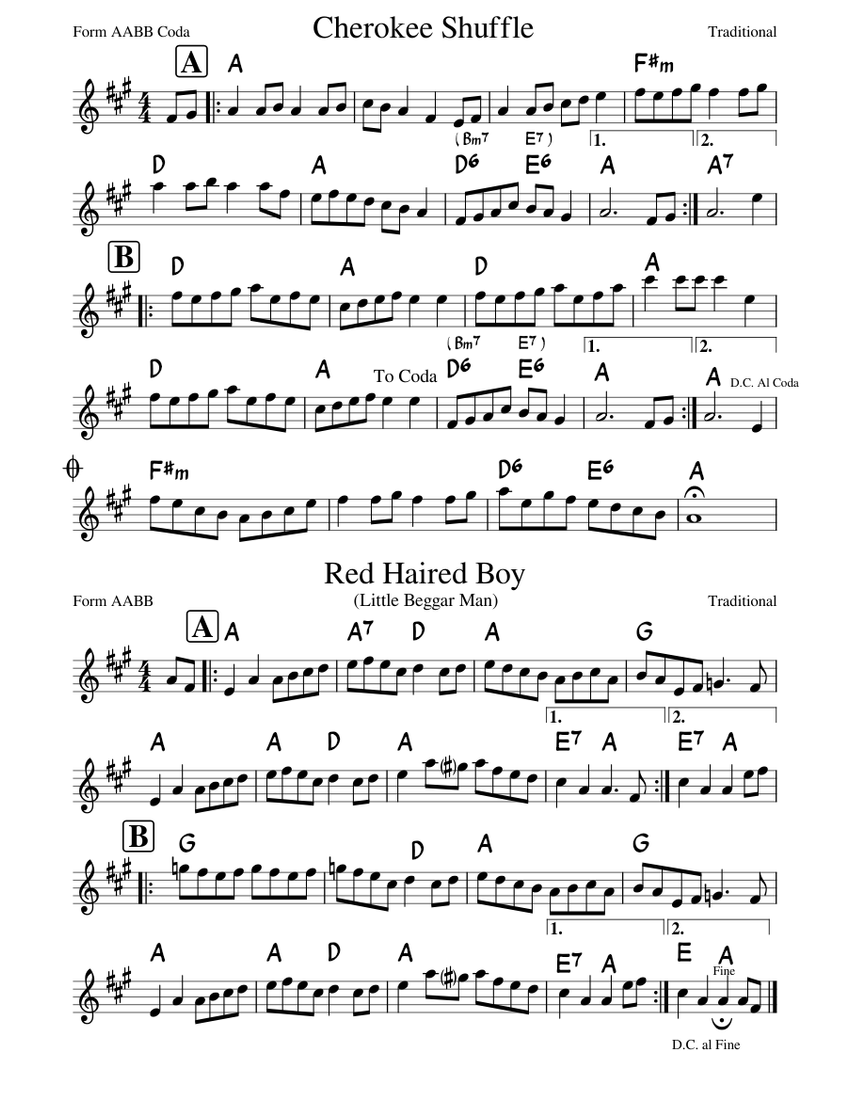 Cherokee Shuffle and Red Haired Boy Sheet music for Piano (Solo ...