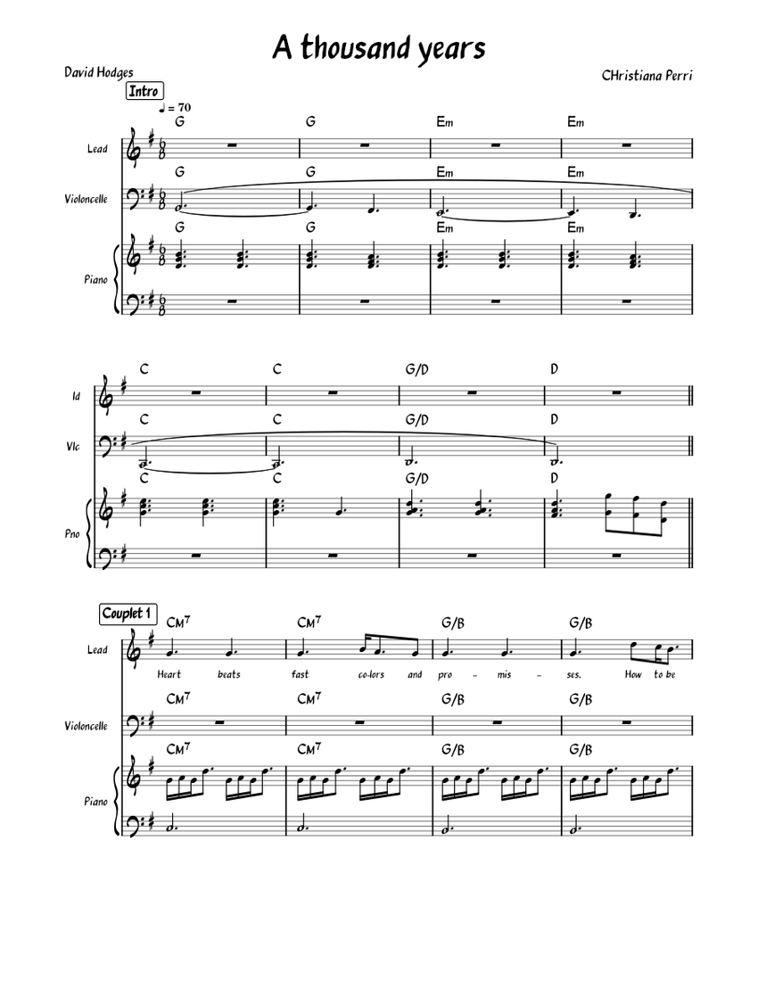 A thousand years – Christina Perri Sheet music for Piano, Vocals, Cello ...