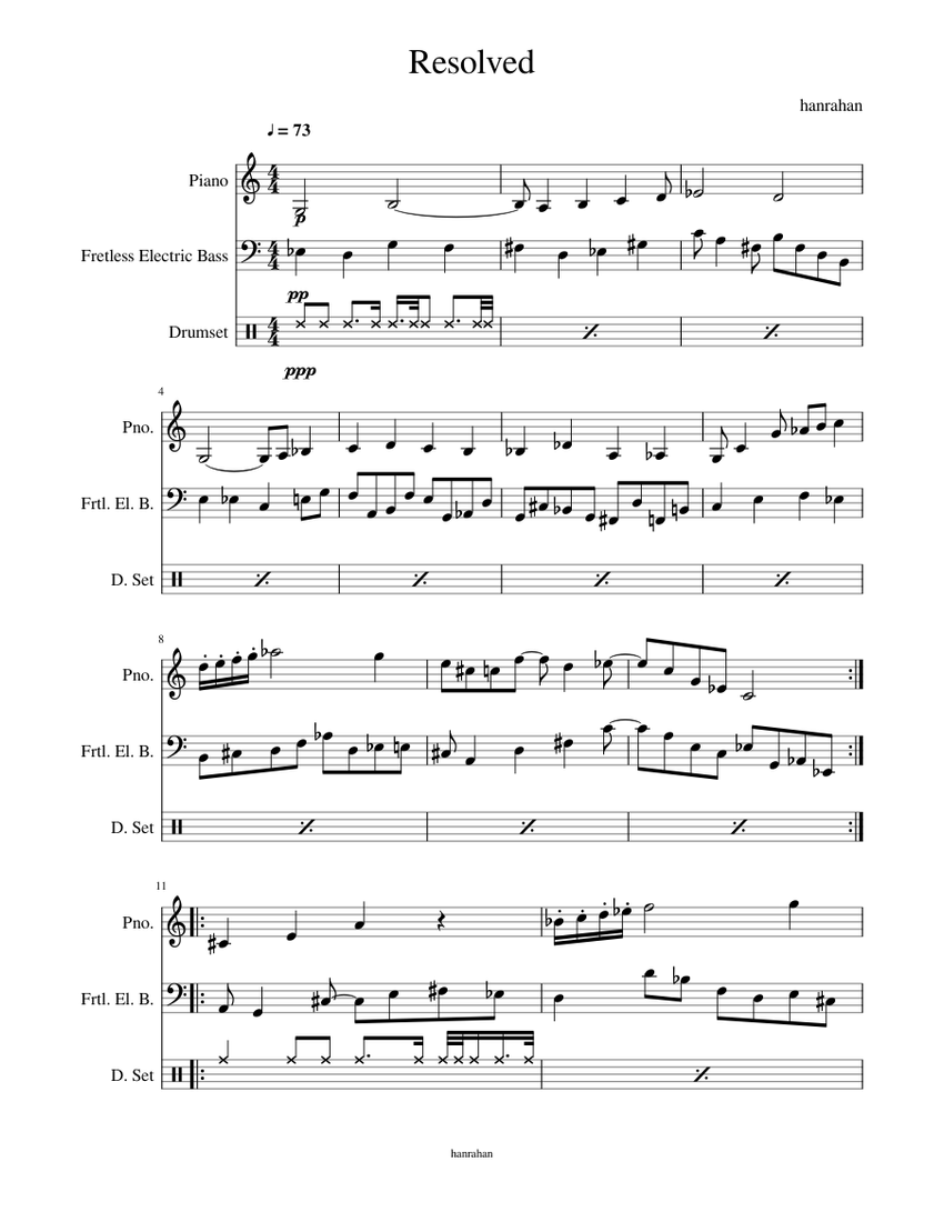 Resolved Sheet music for Piano, Bass guitar, Drum group (Mixed Trio ...