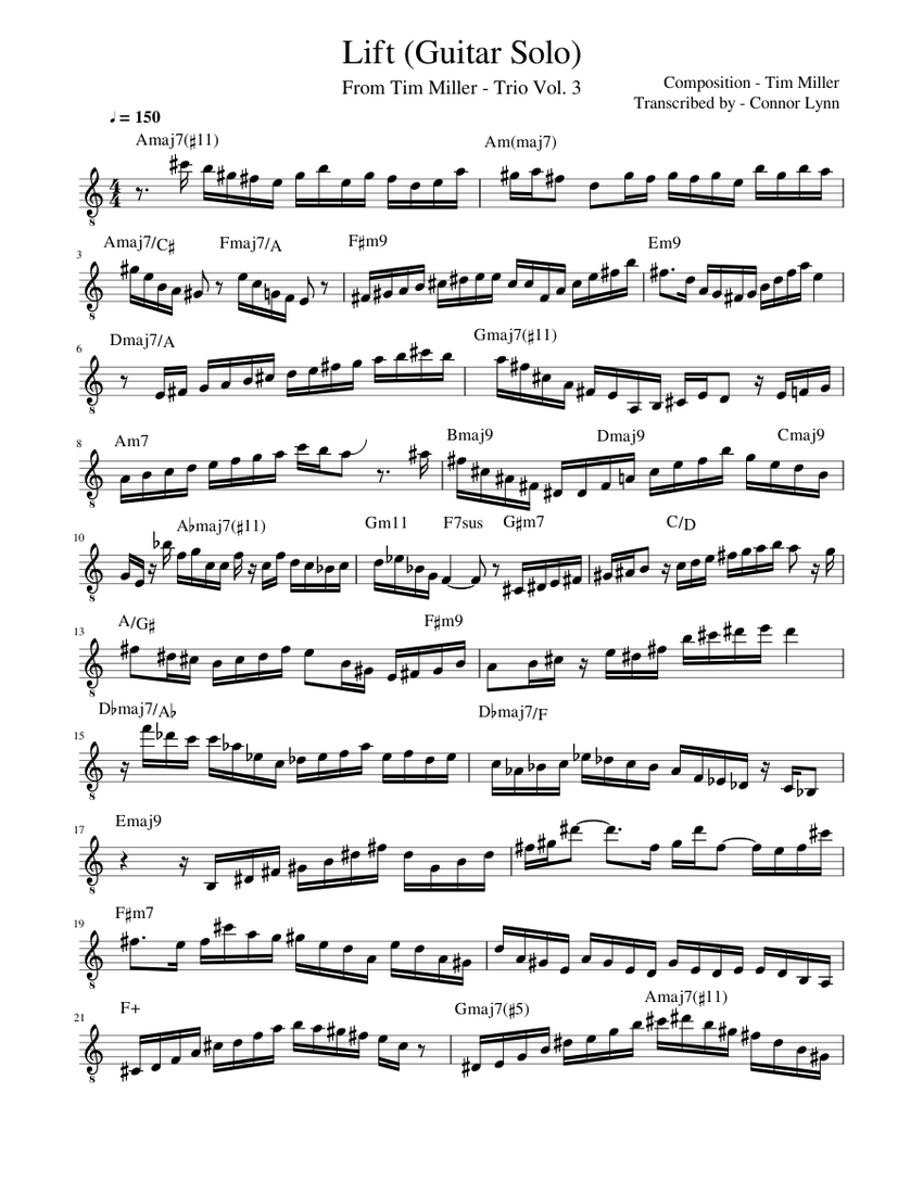 Tim Miller - Lift (Guitar Solo Transcription) Sheet music for Guitar ...