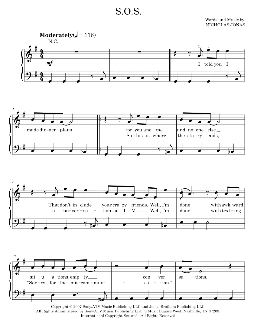 Play Official version of S.O.S. sheet music by Busted for Piano ...