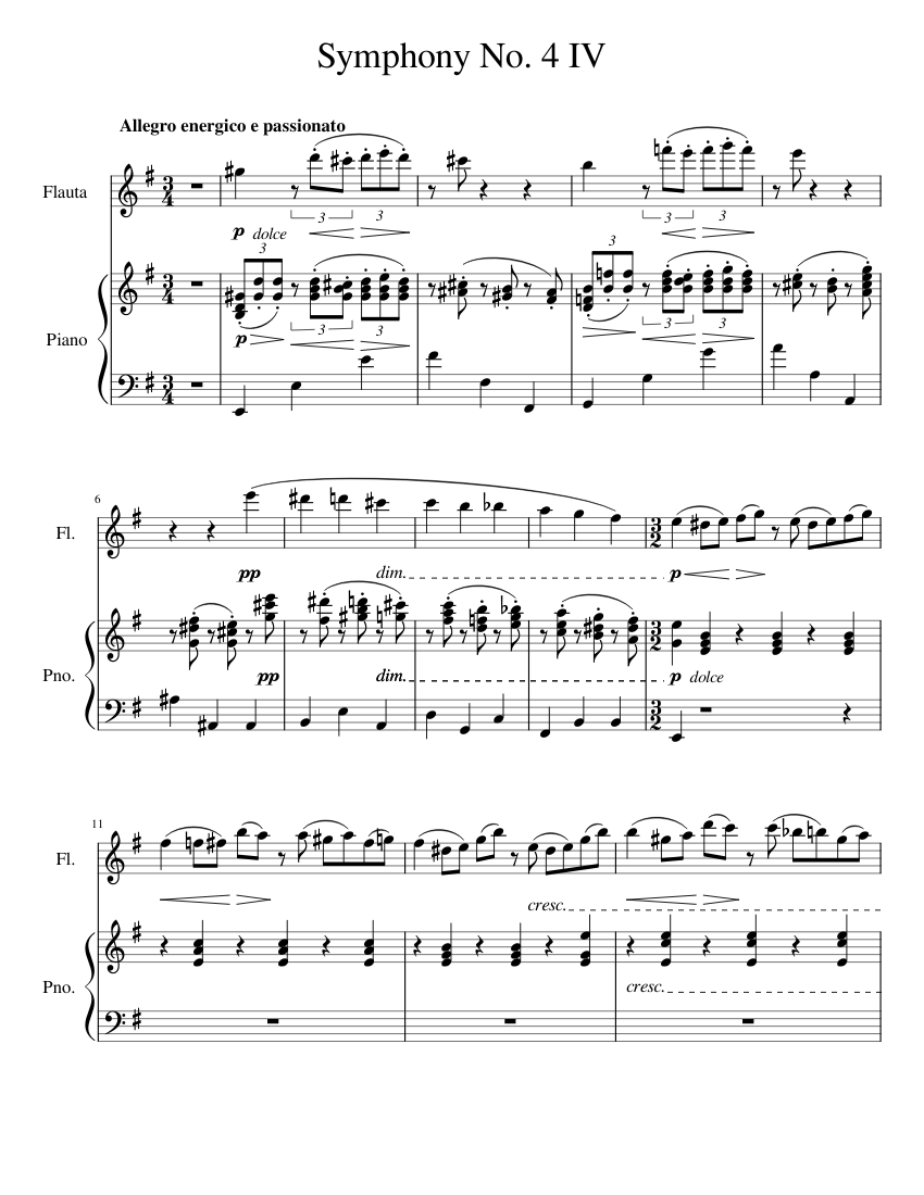 Brahms Symphony No. 4 IV Sheet music for Piano, Flute (Solo ...