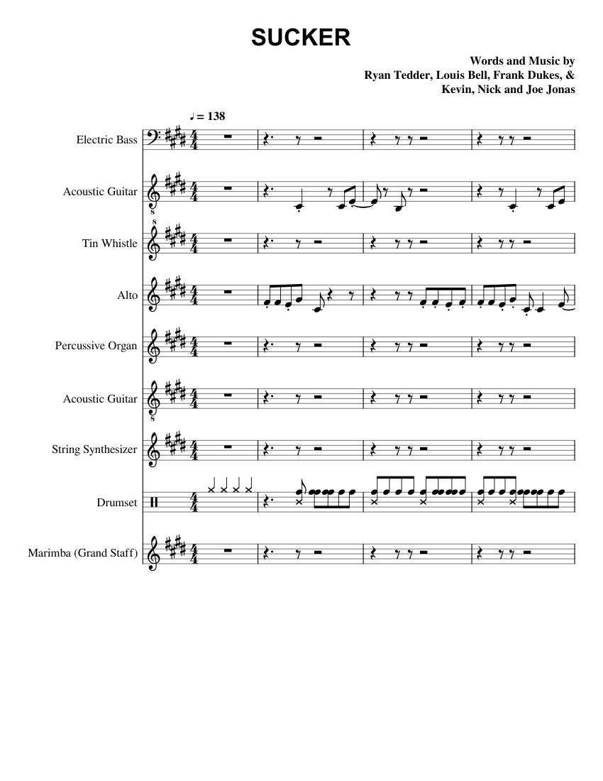Sucker - Jonas Brothers Sheet music for Alto, Organ, Guitar, Bass ...