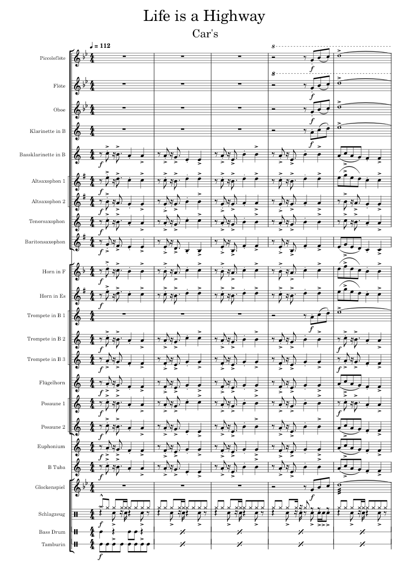 Life is a Highway Sheet music for Trombone, Euphonium, Tuba, Flugelhorn ...