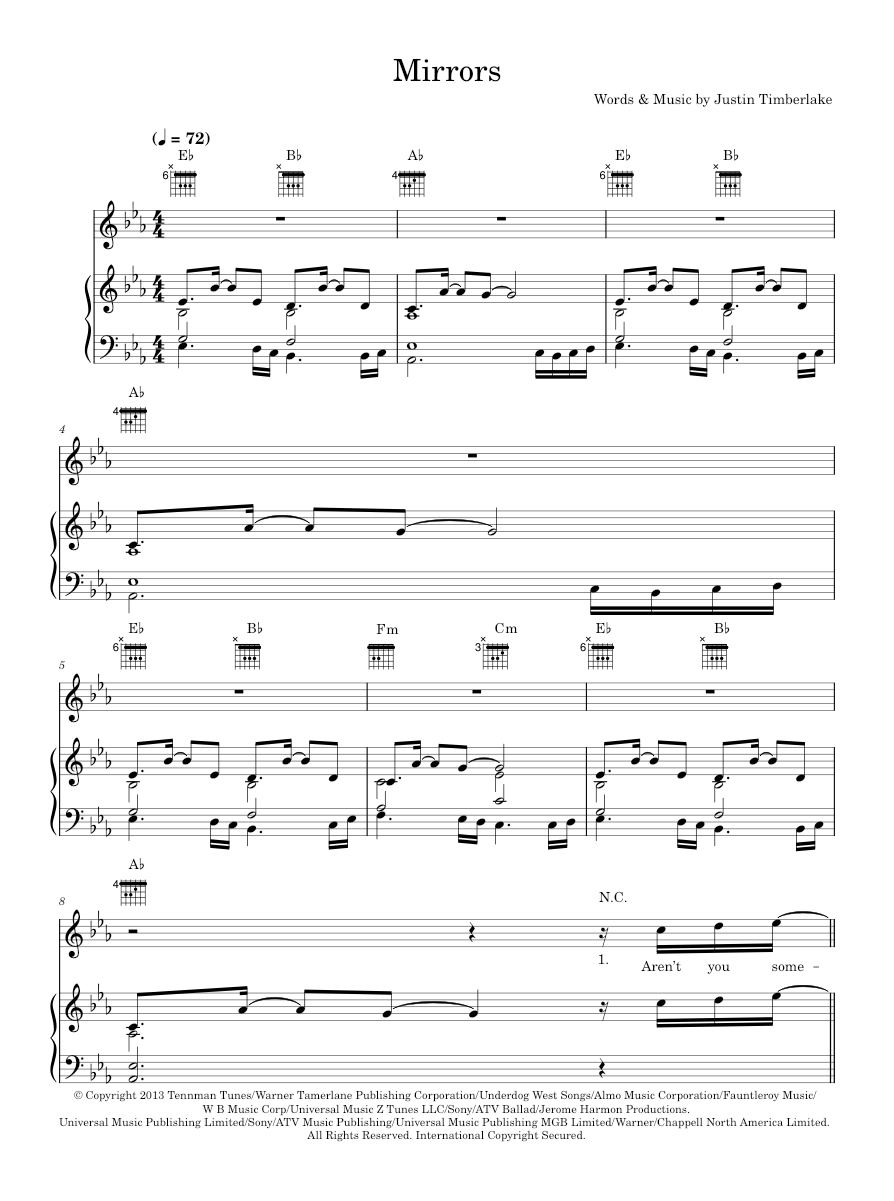 Play Official version of Mirrors sheet music by Justin Timberlake for ...