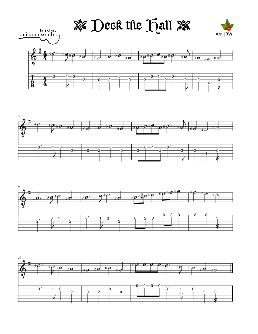 Deck the Hall Sheet Music and Tab for Guitar (Solo) | MuseScore.com