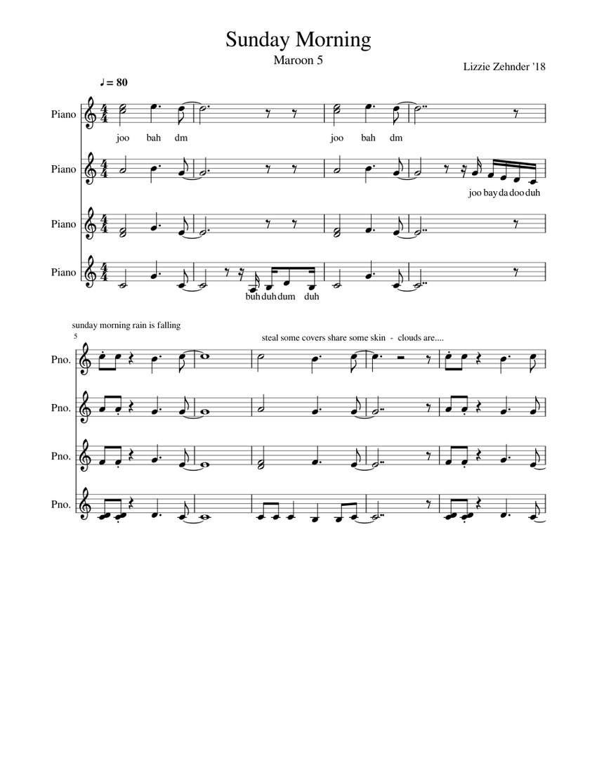 Sunday Morning SSAA Sheet music for Piano (Mixed Quartet) | Musescore.com