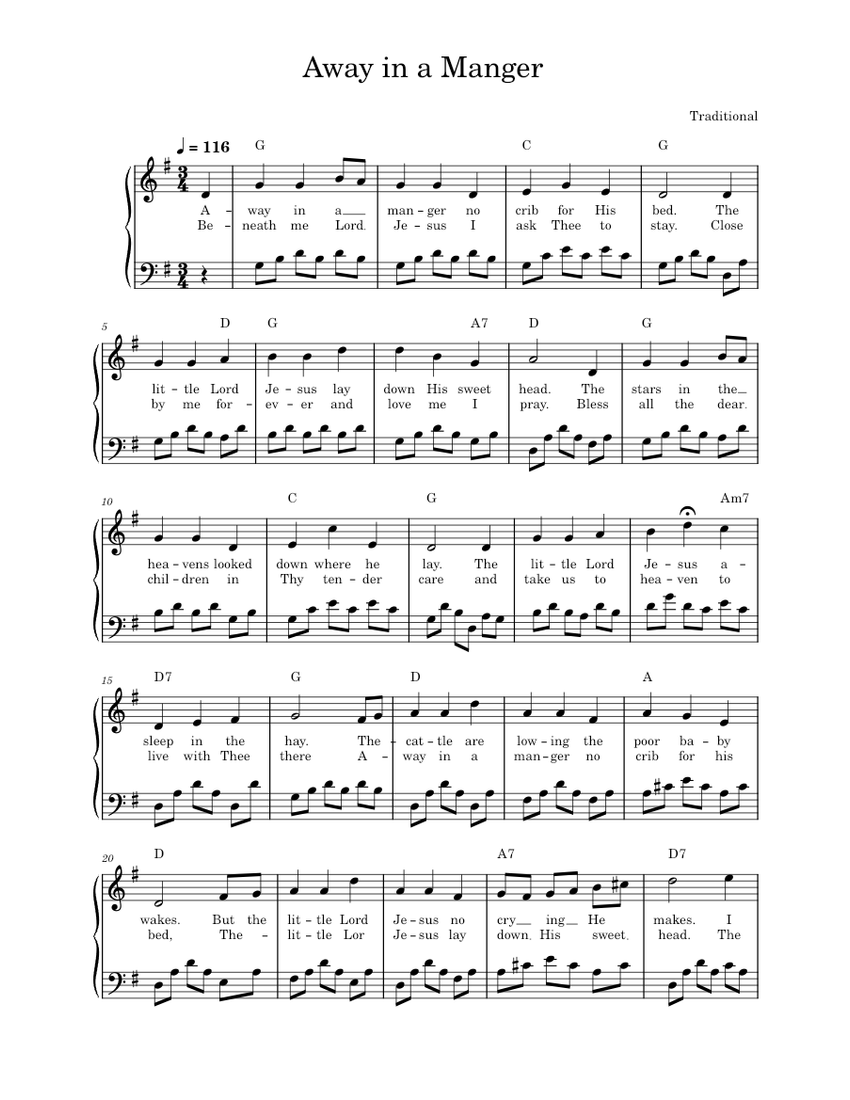 Away in a manger – Misc Christmas Sheet music for Piano (Piano-Voice ...