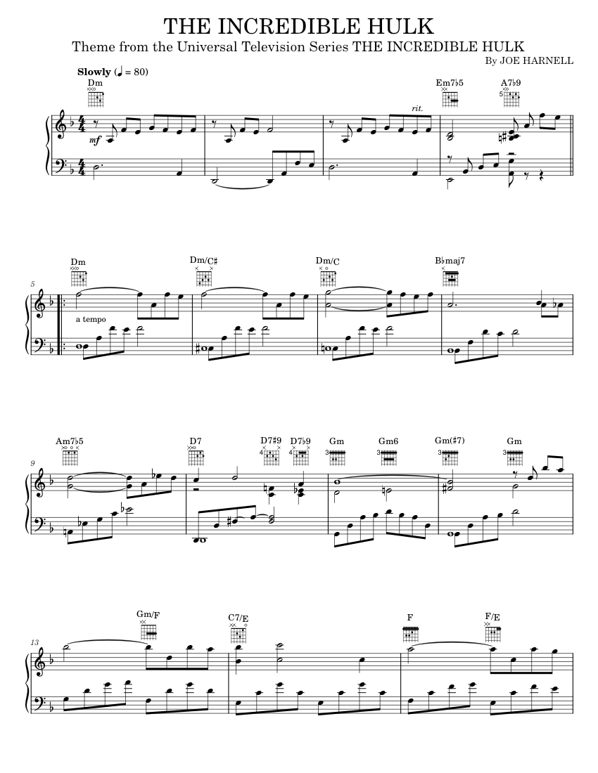 Play Official version of The Incredible Hulk sheet music by Joe Harnell ...