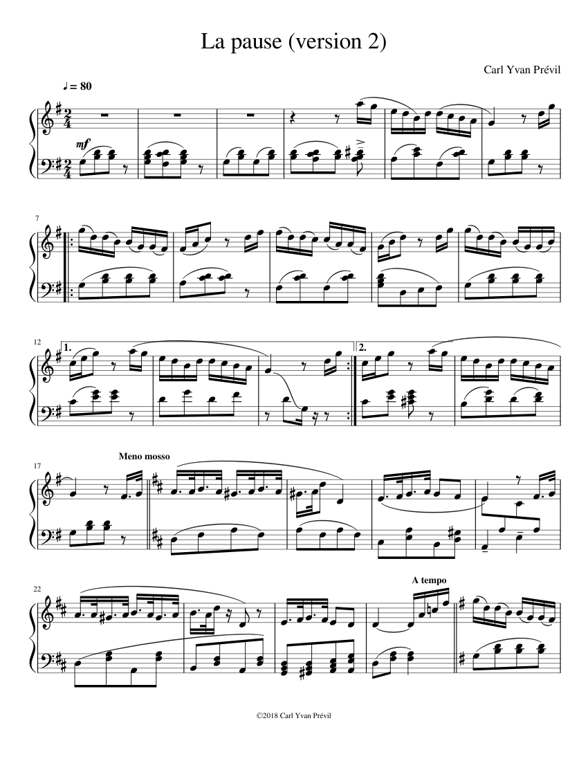 La pause (version 2) Sheet music for Piano (Solo) | Musescore.com
