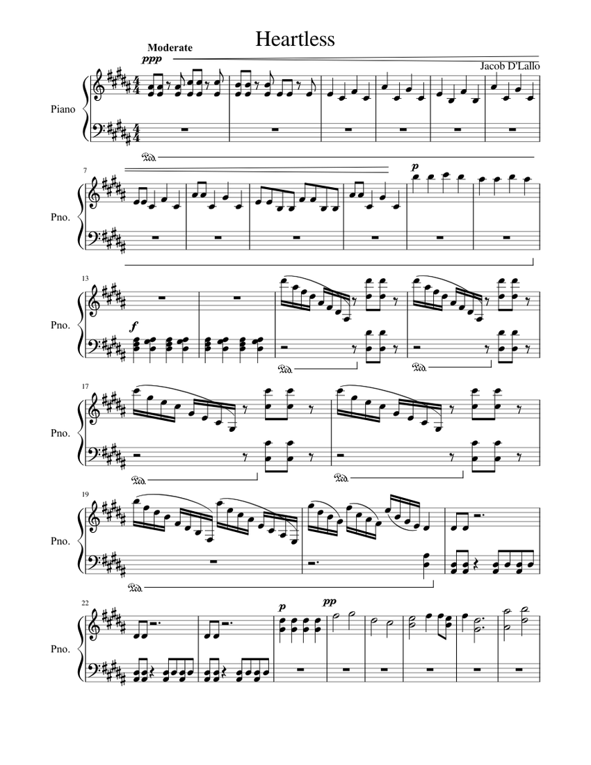 Heartless Sheet music for Piano (Solo) | Musescore.com