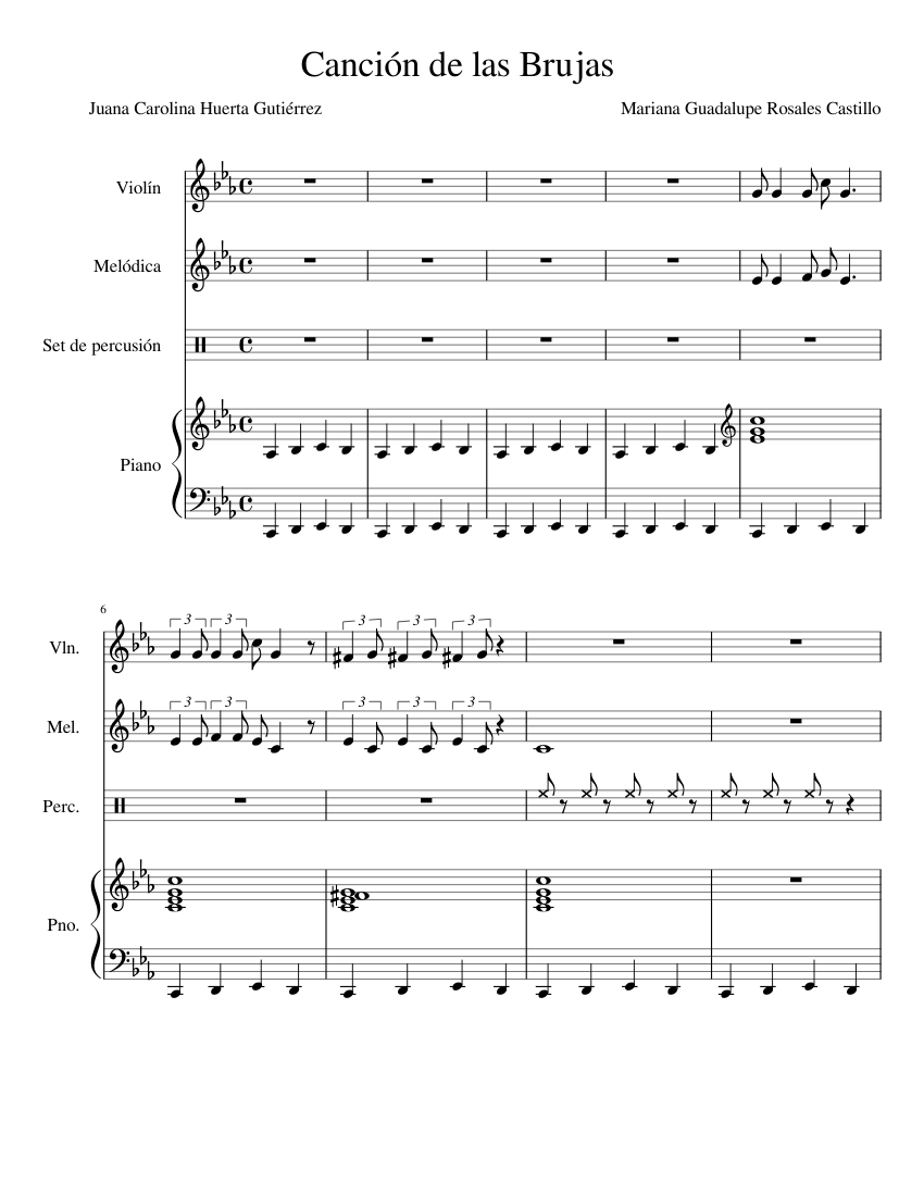 Canción de las Brujas Sheet music for Piano, Violin, Drum group ...