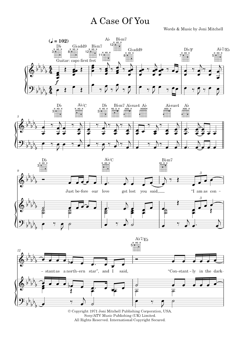 A Case Of You Sheet music for Piano, Vocals by Diana Krall, Joni Mitchell Official | MuseScore.com
