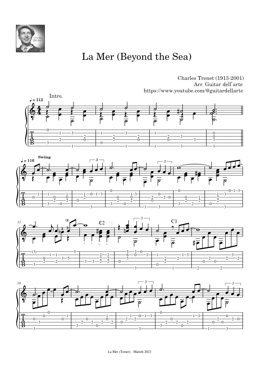 La Mer (Beyond the Sea) – Charles Trenet (1913-2001) Sheet music for ...