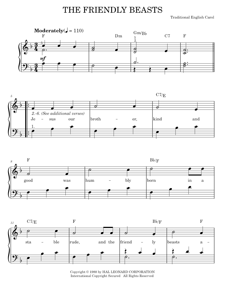 Play Official version of Friendly Beasts sheet music by Misc ...