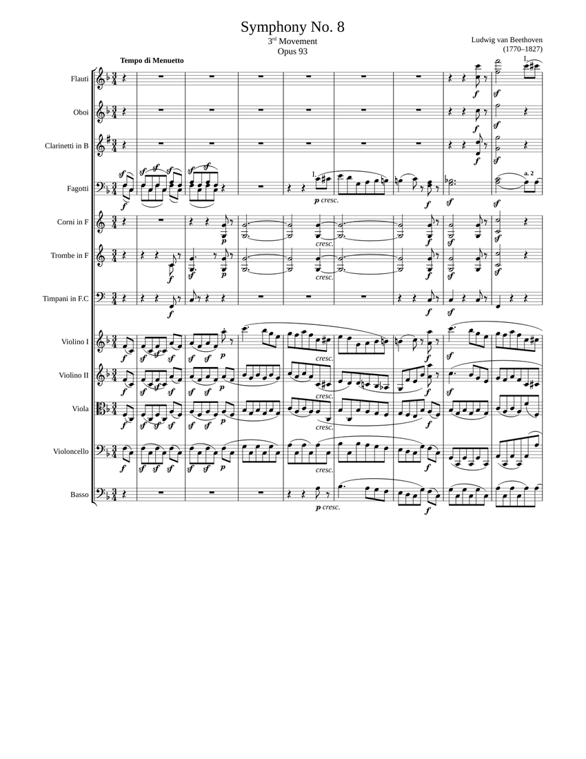 Symphony No. 8, 3rd Movement Sheet music for Flute, Oboe, Clarinet in b-flat, Bassoon & more ...