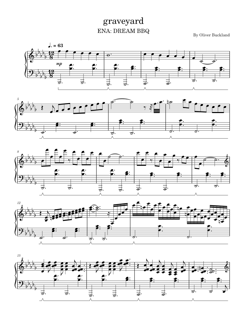 graveyard – Oliver Buckland - ENA: DREAM BBQ Sheet Music for Piano ...