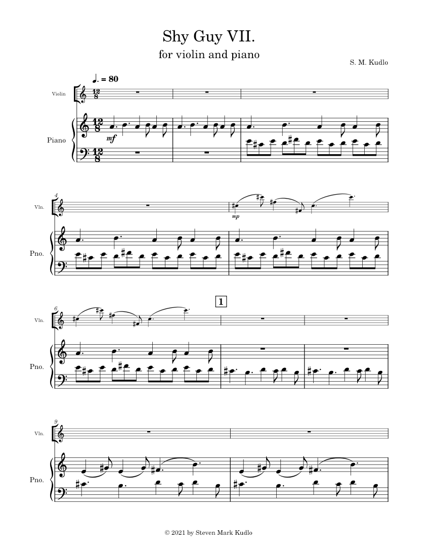 Shy Guy VII. - Steven Kudlo Sheet music for Piano, Violin (Solo ...