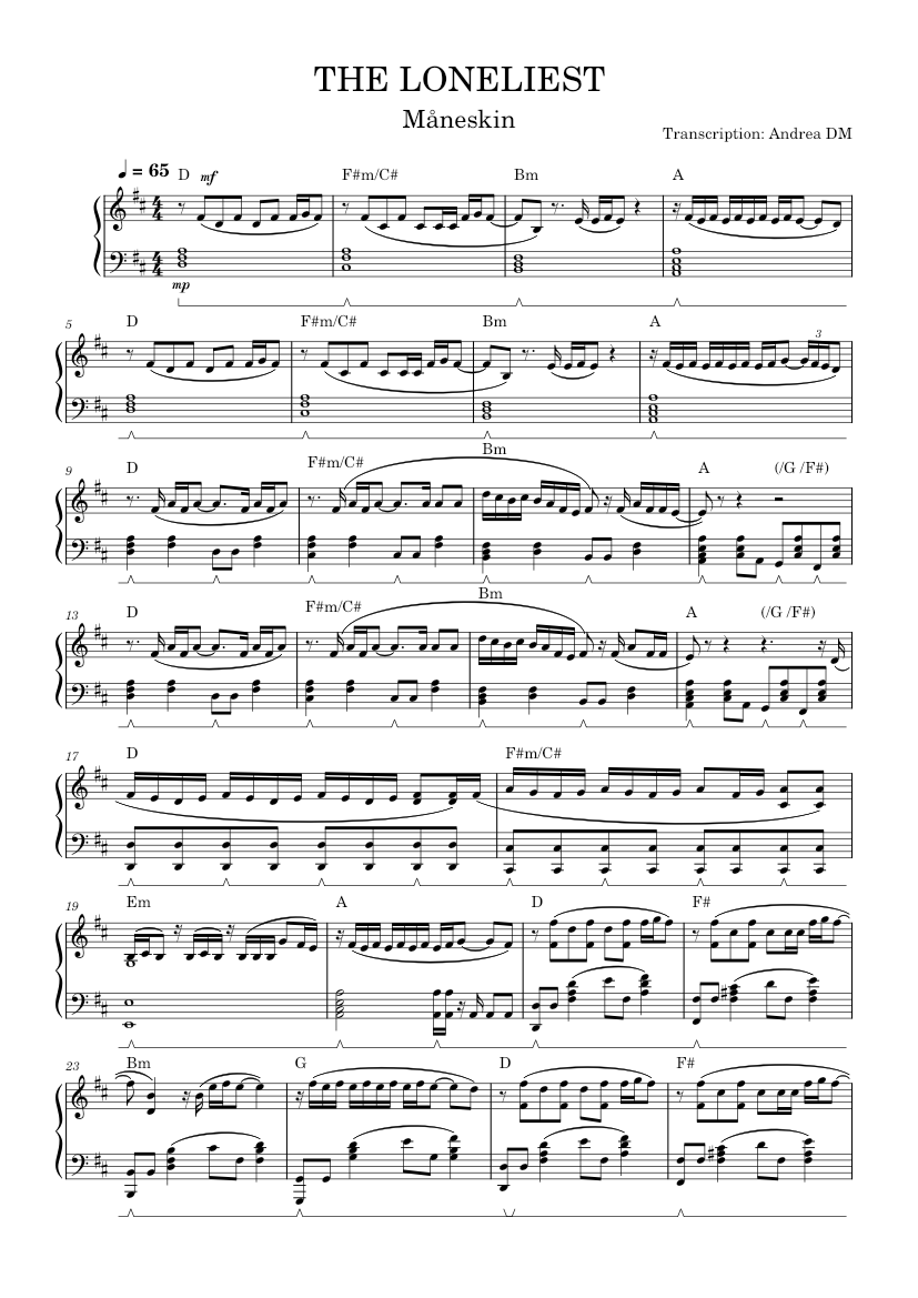 The loneliest – Måneskin Sheet Music for Piano (Solo) | MuseScore.com