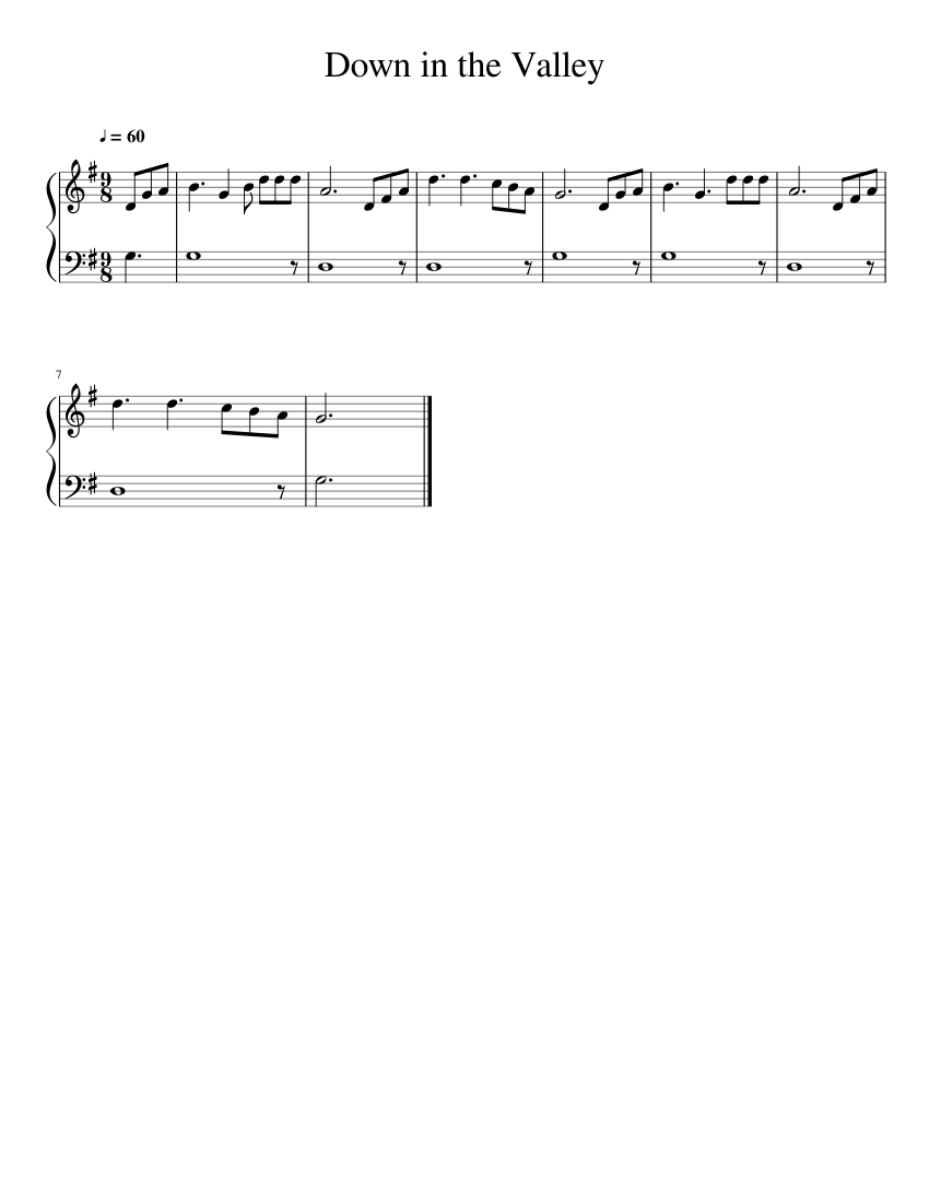 Down in the Valley Sheet music for Piano (Solo) | Musescore.com