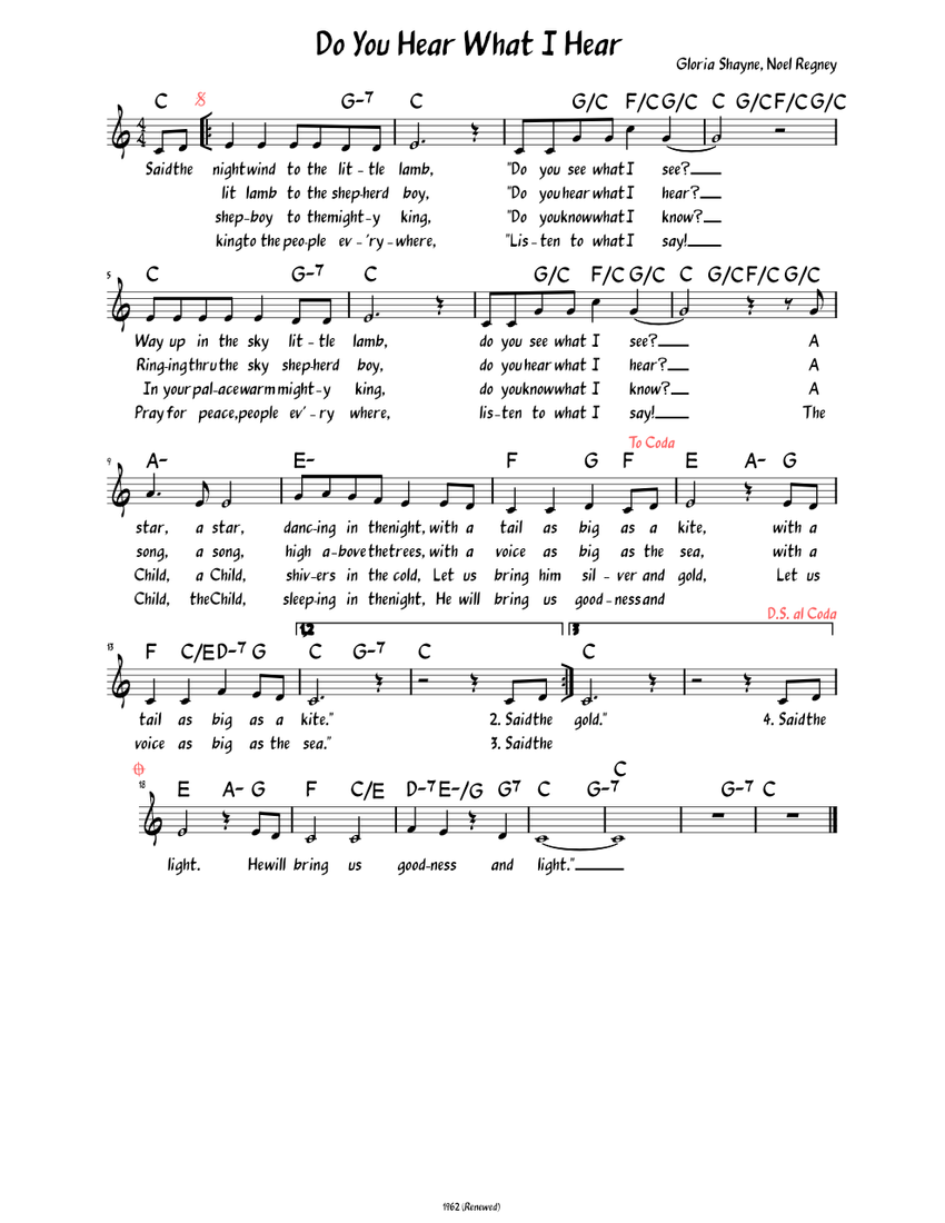 Do You Hear What I Hear (Lead sheet with lyrics ) Sheet music for ...