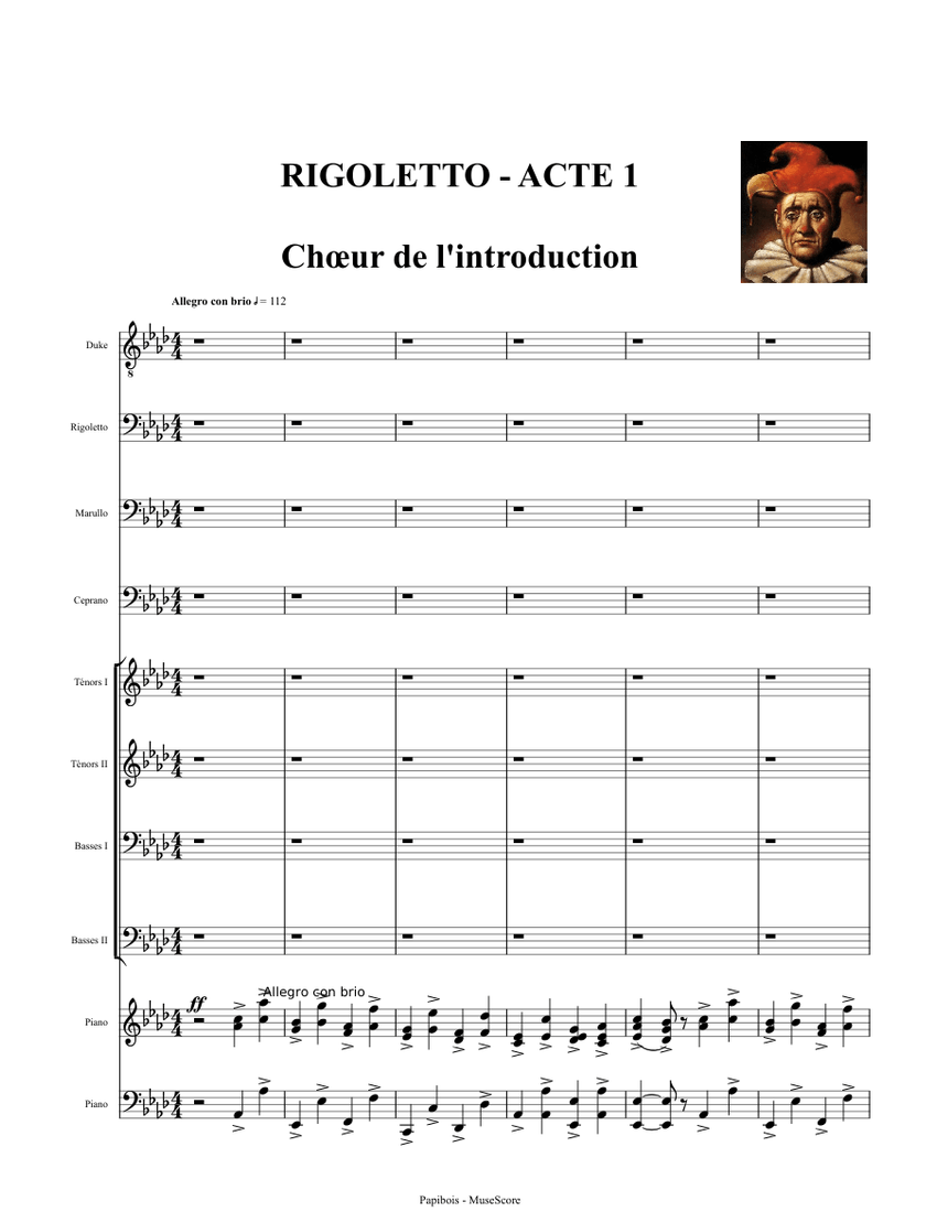 RIGOLETTO de Verdi : Chœurs Partie 1/6 Introduction Sheet music for ...