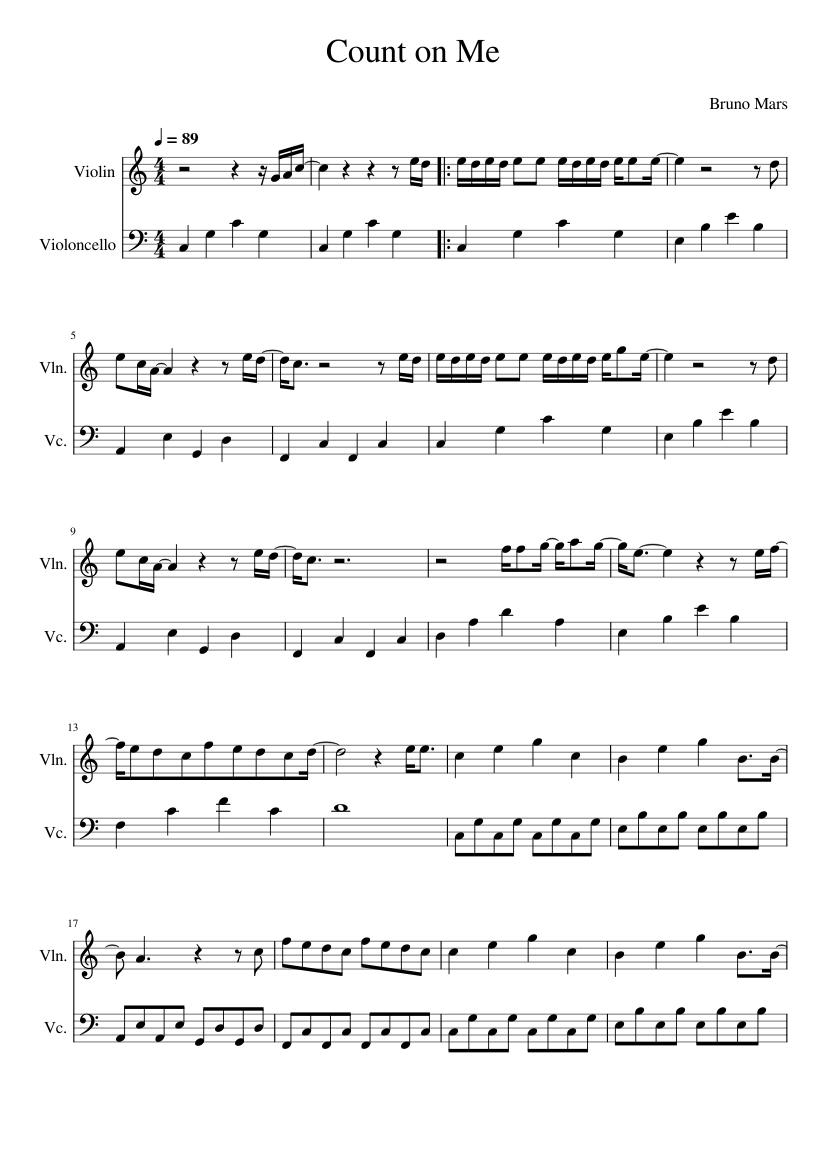 Count on Me Sheet Music for Violin, Cello (String Duet) | MuseScore.com