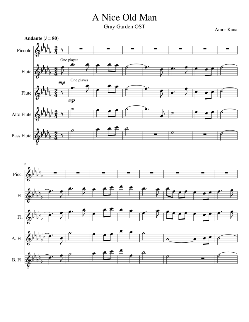 Nice Old Man (for Flutes) Sheet music for Flute piccolo, Flute, Flute ...