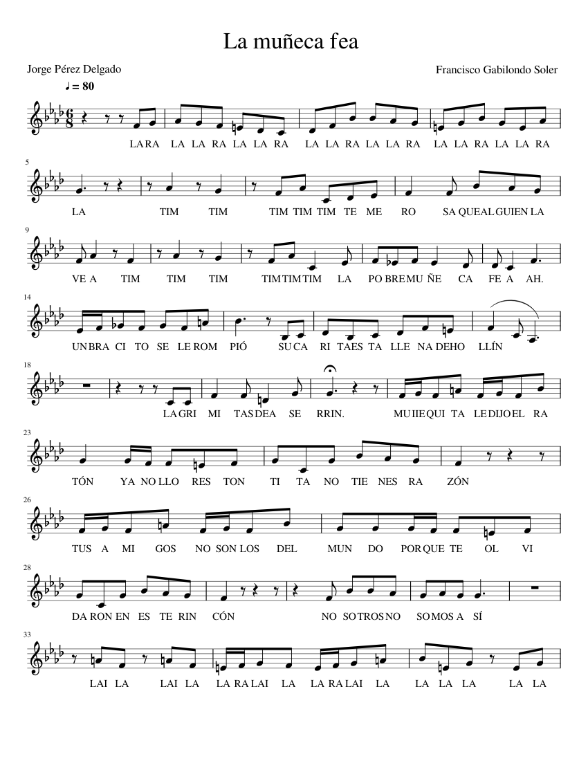 La muñeca fea Sheet music for Piano (Solo) Easy | Musescore.com