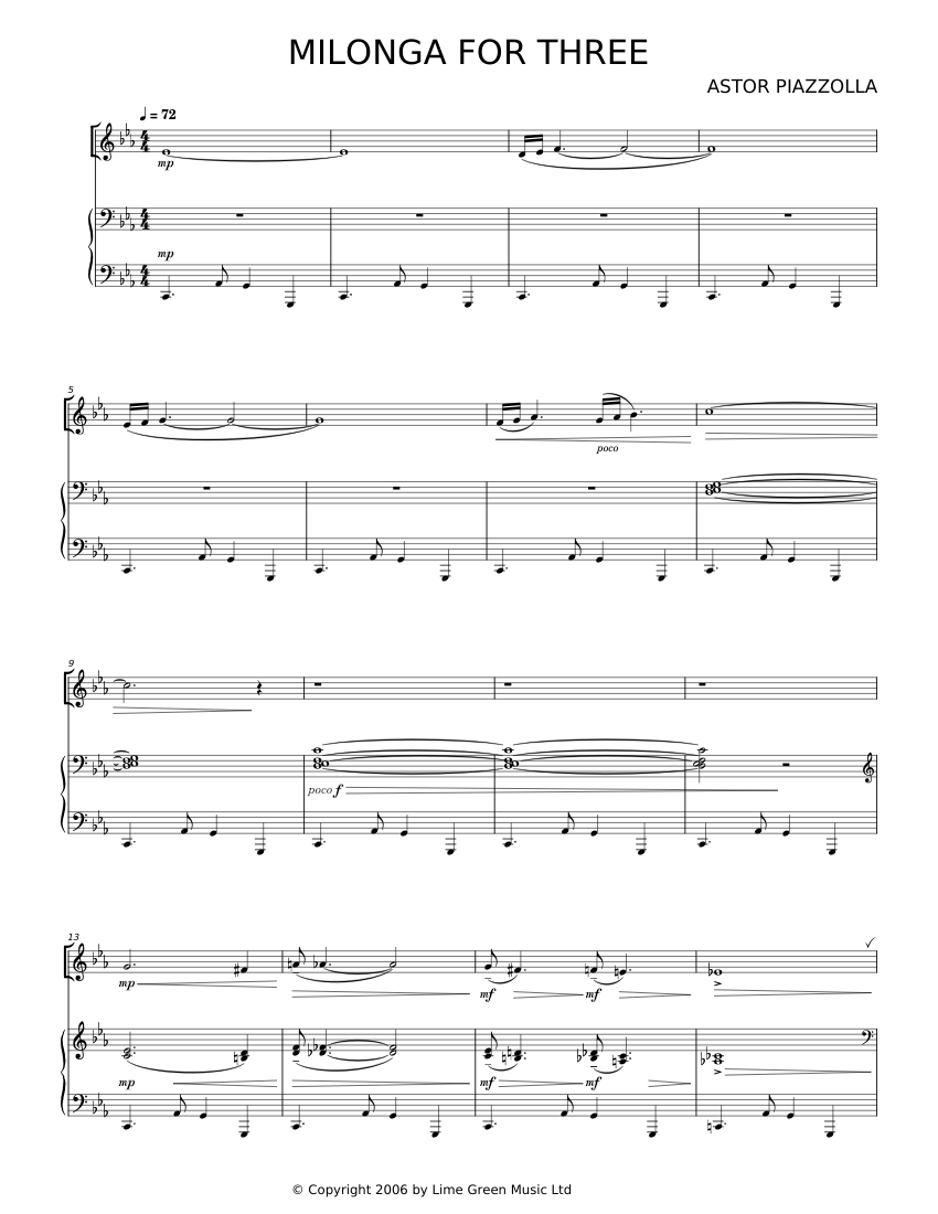Milonga For Three - Astor Piazzolla Sheet music for Piano, Violin (Mixed Trio) | Musescore.com