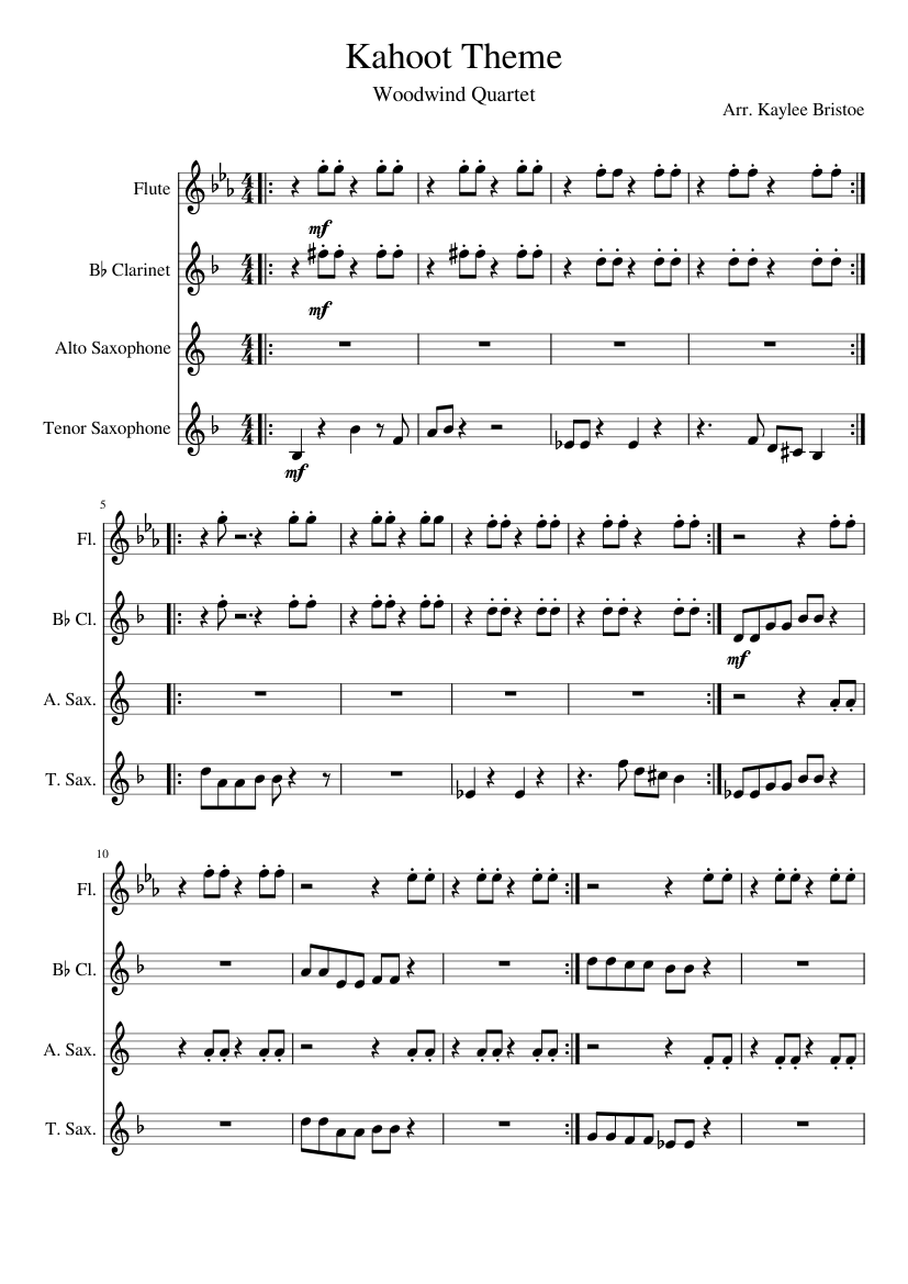 Kahoot Theme Sheet music for Flute, Clarinet in b-flat, Saxophone alto ...