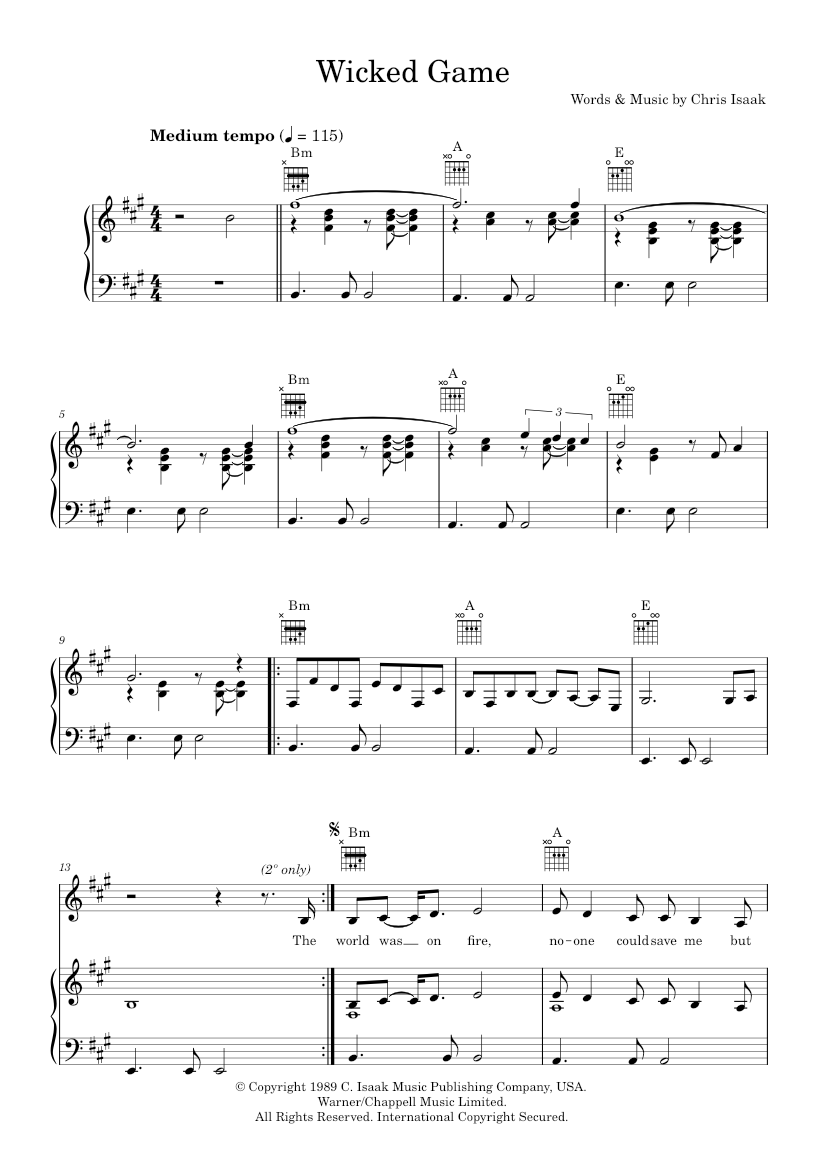 Play Official version of Wicked game Sheet Music by Chris Isaak for ...