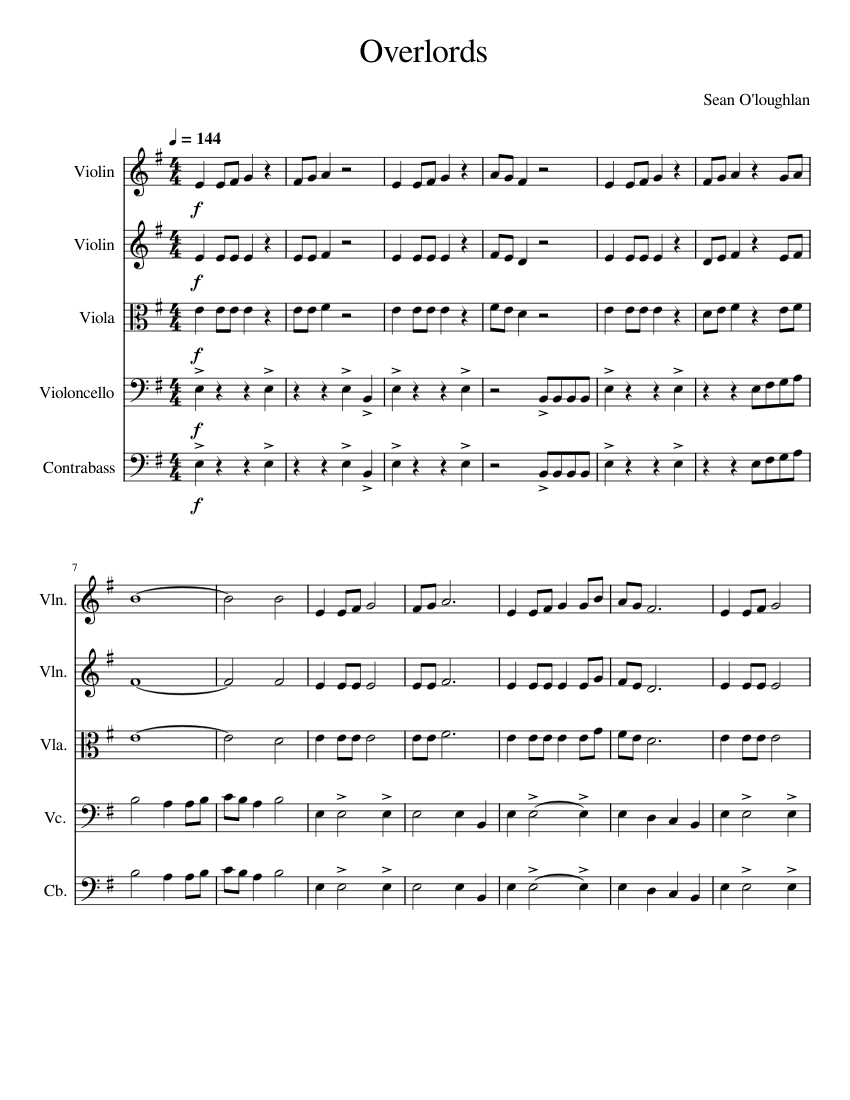 Overlords – Sean O'Loughlin Sheet Music for Violin, Viola, Cello ...