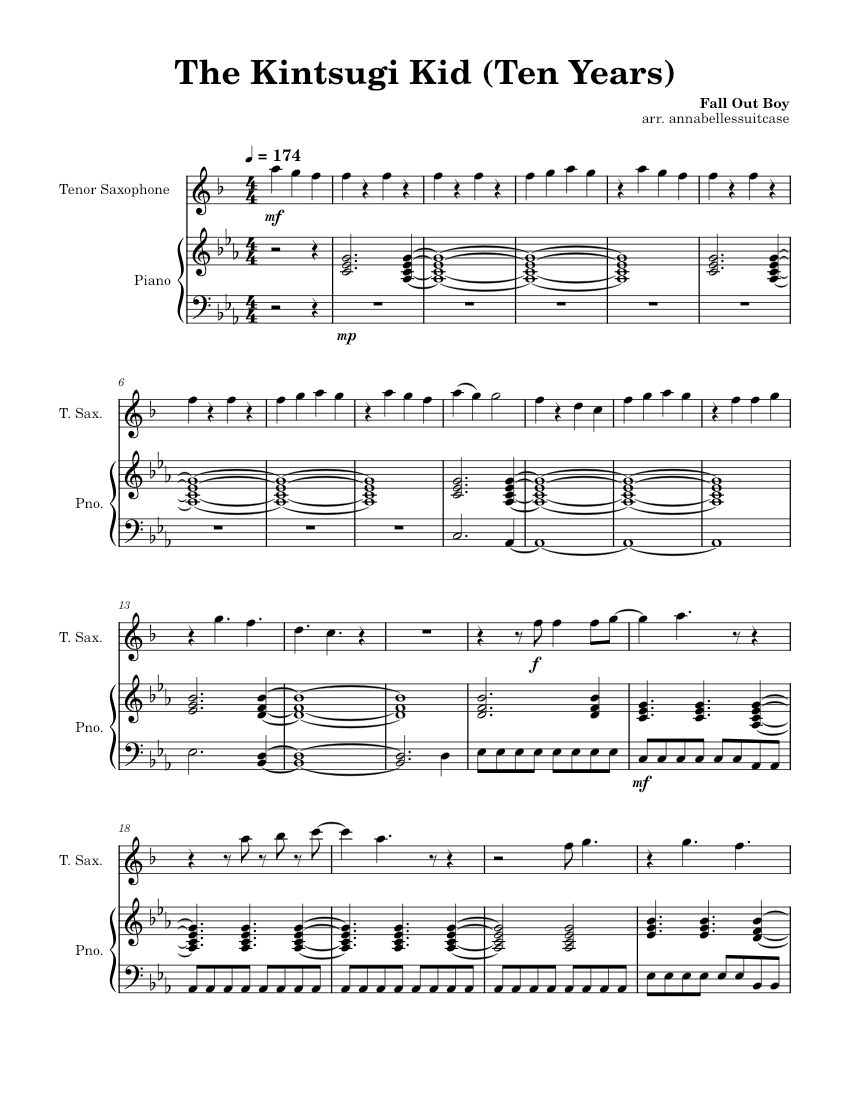 The Kintsugi Kid (Ten Years) – Fall Out Boy Sheet music for Piano ...