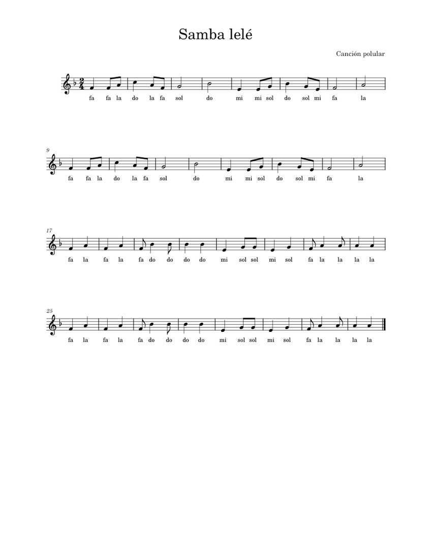 Samba Lelê – Misc Traditional Samba lele con letra Sheet music for ...