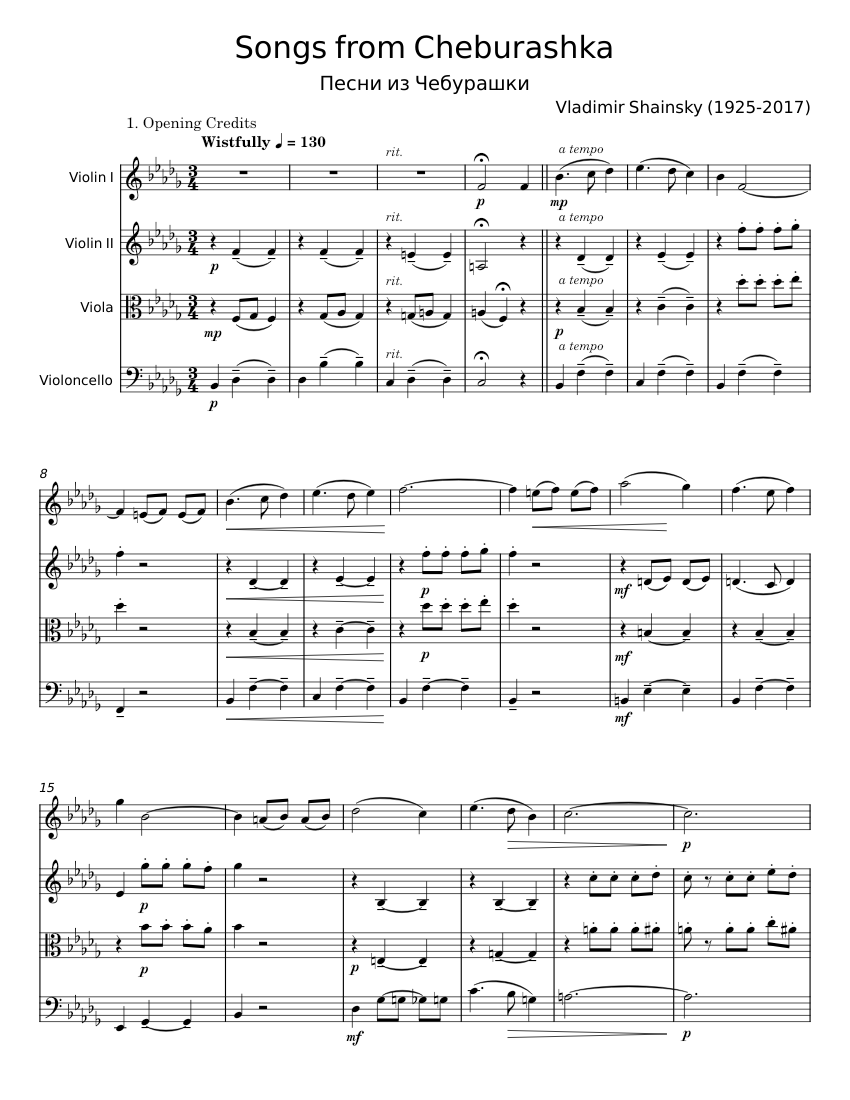Songs from Cheburashka – Vladimir Shainsky Sheet music for Violin ...
