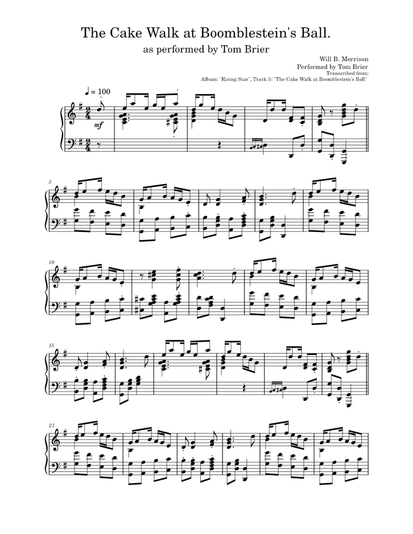 The Cake Walk at Boomblestein's Ball as performed by Tom Brier Sheet music for Piano (Solo ...