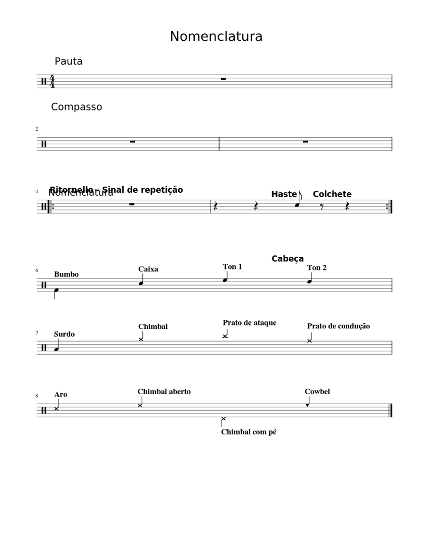 01 - Partitura de bateria - Notação Sheet music for Drum group (Solo ...